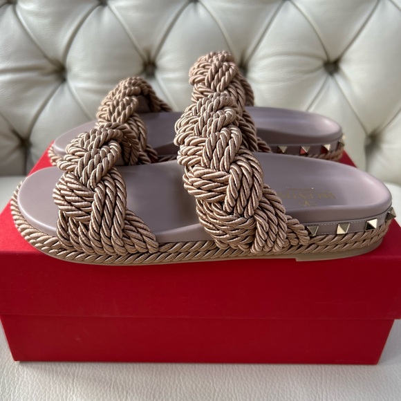 Valentino | Shoes | New Valentino Braided Poudre Slides Sandals Leather ...